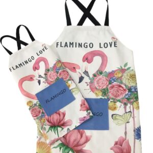 Aprons Mother Daughter Matching Animal Pink Flamingo Print Cotton Blend Cute Lovely Kitchen Mommy and Me for Women and Kids Children