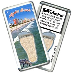 Myrtle Beach FootWhere Magnet (MBSC201 - Beachfront). Authentic Destination Souvenir acknowledging Where You've Set Foot. Genuine Soil of Featured Location encased Inside Foot Cavity. Made in USA