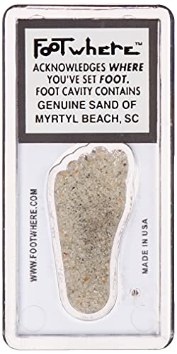 Myrtle Beach FootWhere Magnet (MBSC201 - Beachfront). Authentic Destination Souvenir acknowledging Where You've Set Foot. Genuine Soil of Featured Location encased Inside Foot Cavity. Made in USA