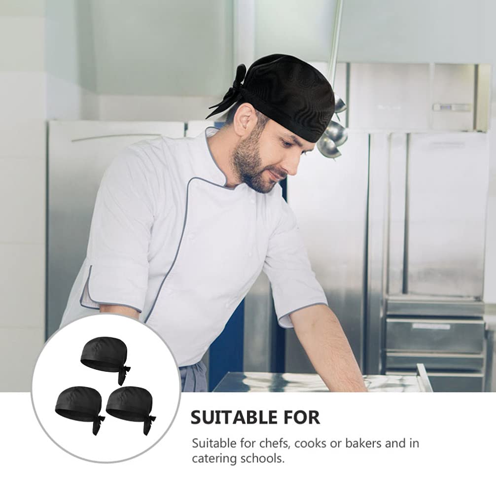 Cabilock Black Chef Hat Cooking Chef Cap: Adjustable Tie Back Food Service Hair Nets Reusable Washable Bouffant Beanie 3pcs