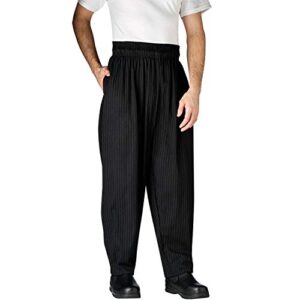 chefwear men's unisex baggy cotton chef pant, black/grey pinstripe, large