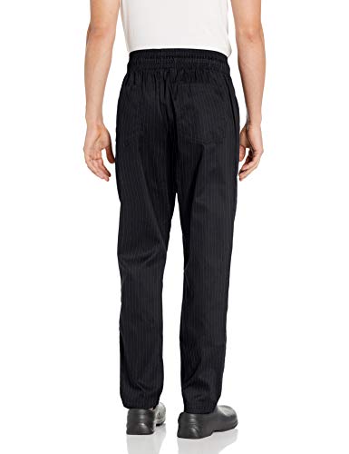 Chefwear Men's Unisex Baggy Cotton Chef Pant, Black/Grey Pinstripe, Large