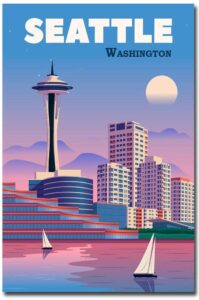 seattle washington vintage travel art refrigerator magnet size 2.5" x 3.7"