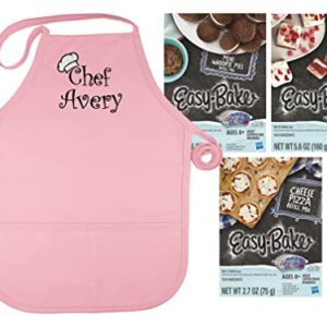 Easy Bake Oven 3 Mix Bundle - Personalized Kids Apron - 3 Easy Bake Mixes (mixes may vary) - Choose Size Color and Thread