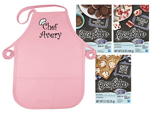 Easy Bake Oven 3 Mix Bundle - Personalized Kids Apron - 3 Easy Bake Mixes (mixes may vary) - Choose Size Color and Thread