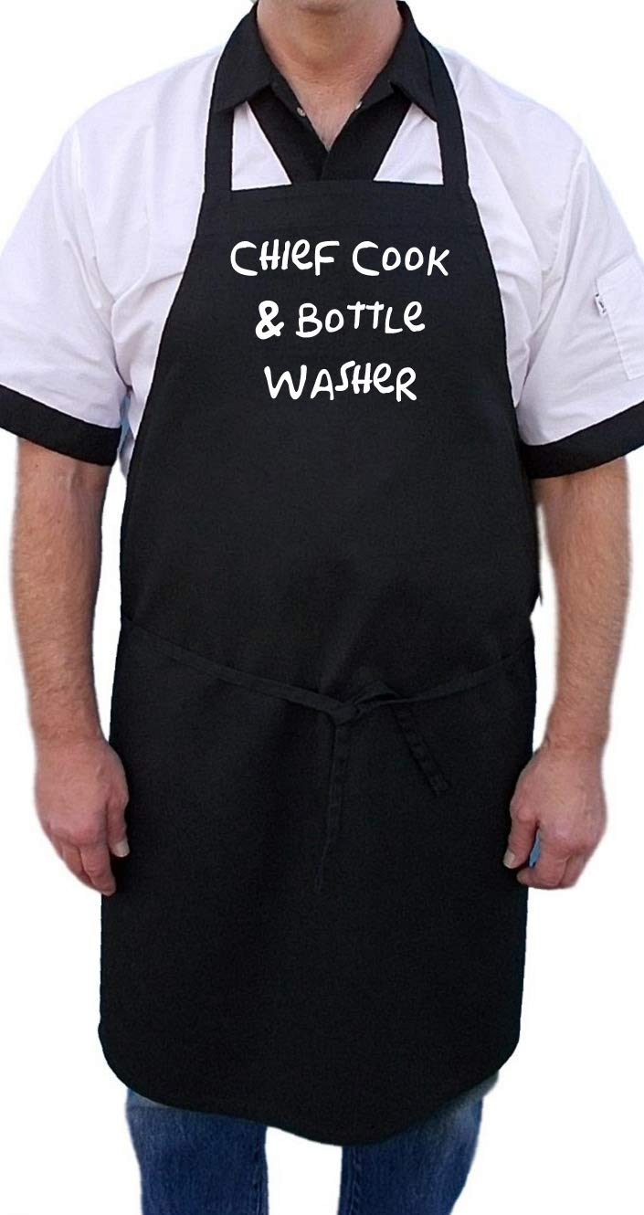 Chief Cook And Bottle Washer Funny Black Aprons, Novelty Cooking Aprons