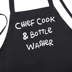 Chief Cook And Bottle Washer Funny Black Aprons, Novelty Cooking Aprons