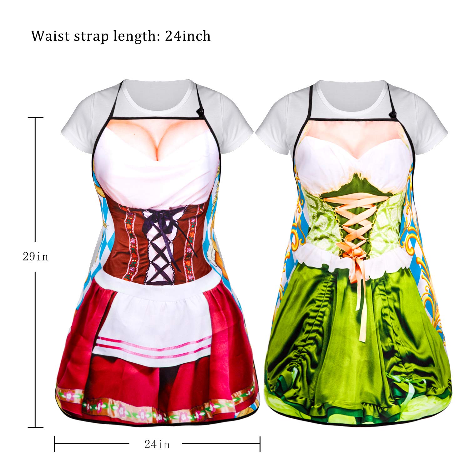 Whaline 2Pcs Oktoberfest Apron, Female Dirndl Costume Outfit, German Oktoberfest Dress, Novelty Apron for Kitchen Cooking BBQ Party (Red, Green)