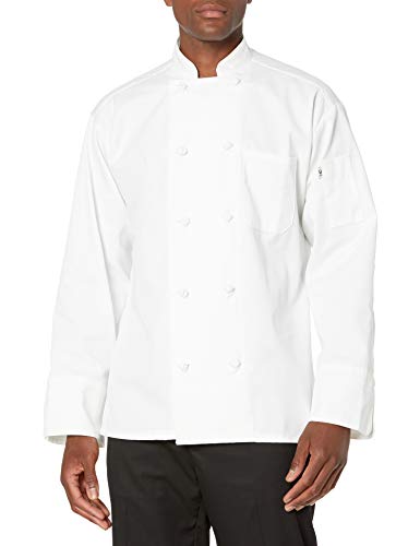 Uncommon Threads Unisex Classic Knot Button Chef Coat, White, Medium