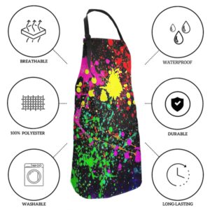 Kawani Artist Painting Art Aprons for Women Men Black Abstract Paint Splash Spatter Smocks With 2 Pockets Woman Waterproof Apron Barber Chef Cooking Grilling Kitchen Accessories Pinafore 28x33 In