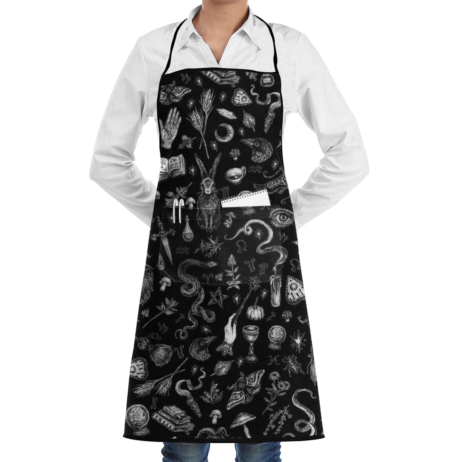 Lhgs5sv Salem Witch in Black Cooking Apron Kitchen Apron Soft Chef Apron with Pocket for Women Men, One Size