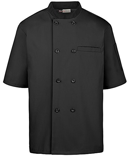 ChefUniforms.com Men's Lightweight Short Sleeve Chef Coat (Black, L)