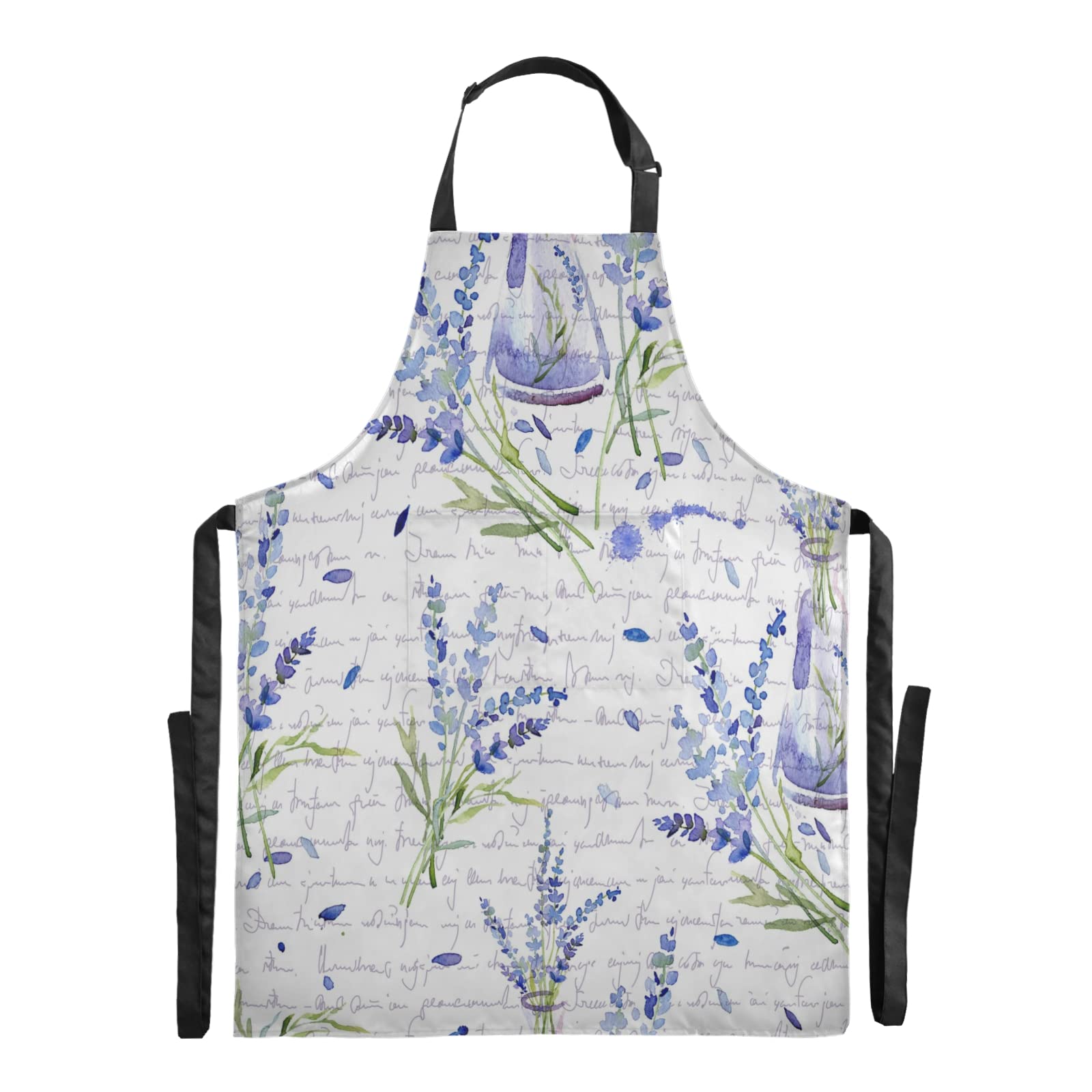 Kitchen Apron for Women Herbs and Lavender Apron With 2 Pockets, Adjustable Bib Cooking Chef Aprons for Men