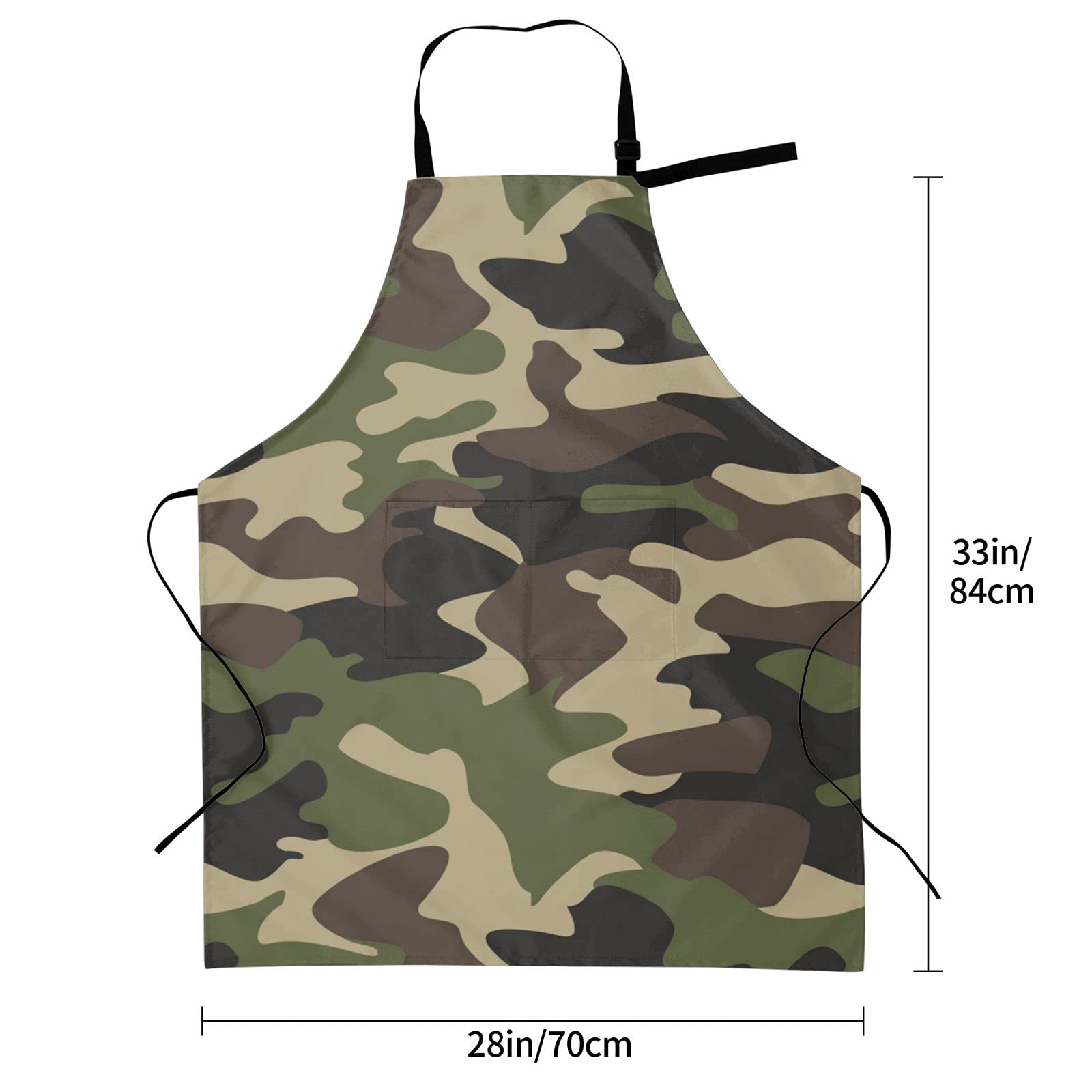 Perinsto Green Camo Waterproof Apron With 2 Pockets Amy Camouflage Kitchen Chef Aprons Bibs For Grooming Cooking Baking Painting Gardening