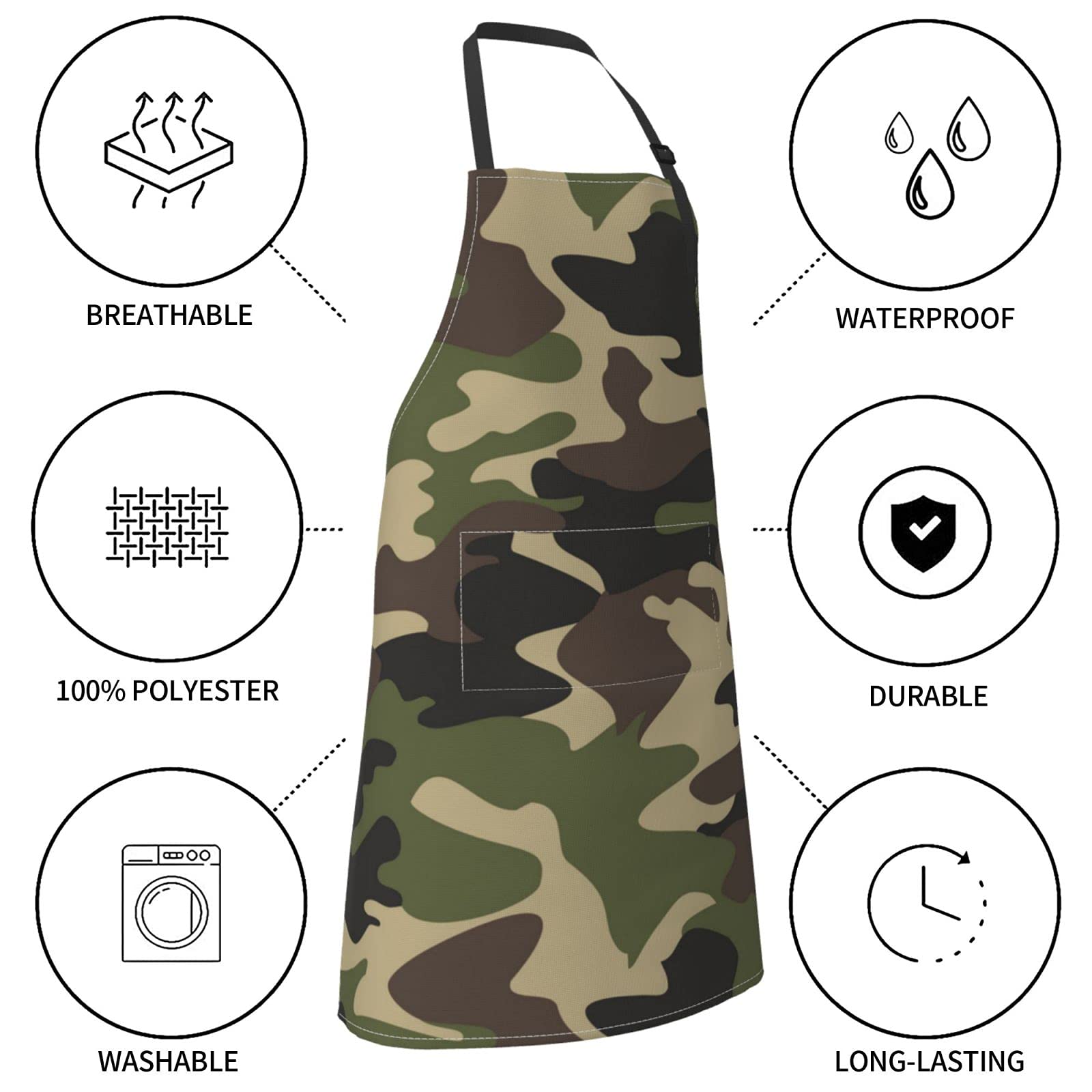 Perinsto Green Camo Waterproof Apron With 2 Pockets Amy Camouflage Kitchen Chef Aprons Bibs For Grooming Cooking Baking Painting Gardening