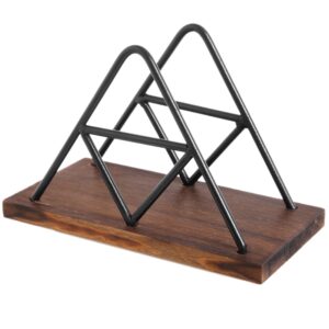 MyGift Matte Black Metal Wire Triangle Napkin Holder with Rustic Burnt Solid Wood Base, Tabletop Geometric Serviette Dispenser Rack - Holds up to 100 Paper Napkins