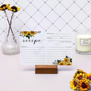 Sunflower Recipe Cards Floral Recipe Card Double-Sided Kitchen Recipe Cards Note Cards for Wedding, Bridal Shower (50)