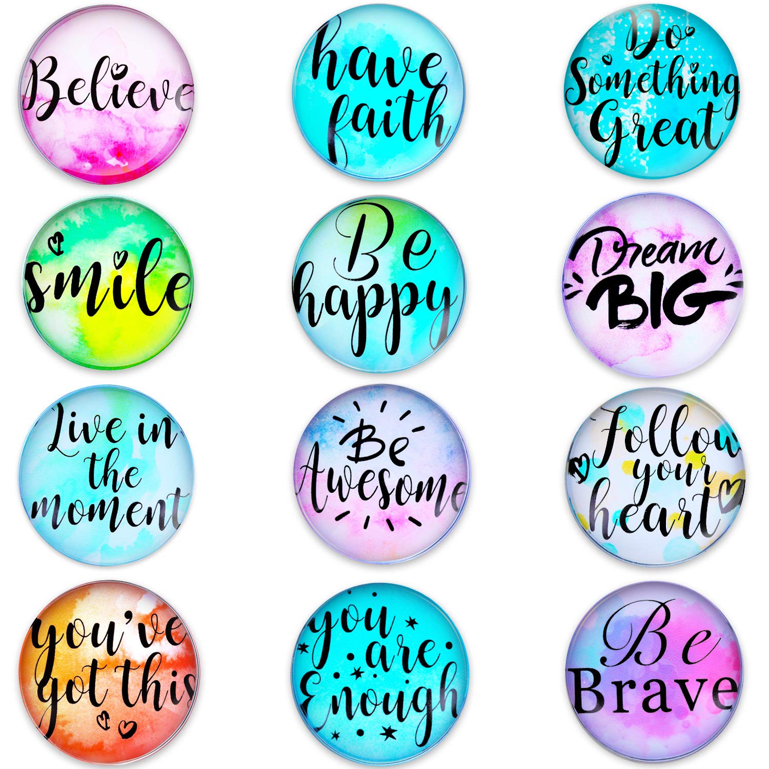 Outus 12 Pieces Motivational Glass Fridge Magnets Inspirational Quote Refrigerator Magnets for Classroom Whiteboard Locker Fridge Supplies