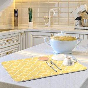 SUABO Yellow Geometric Lattice Dish Drying Mat for Kitchen, 18x24 Inch Microfiber Mat Absorbent Reversible