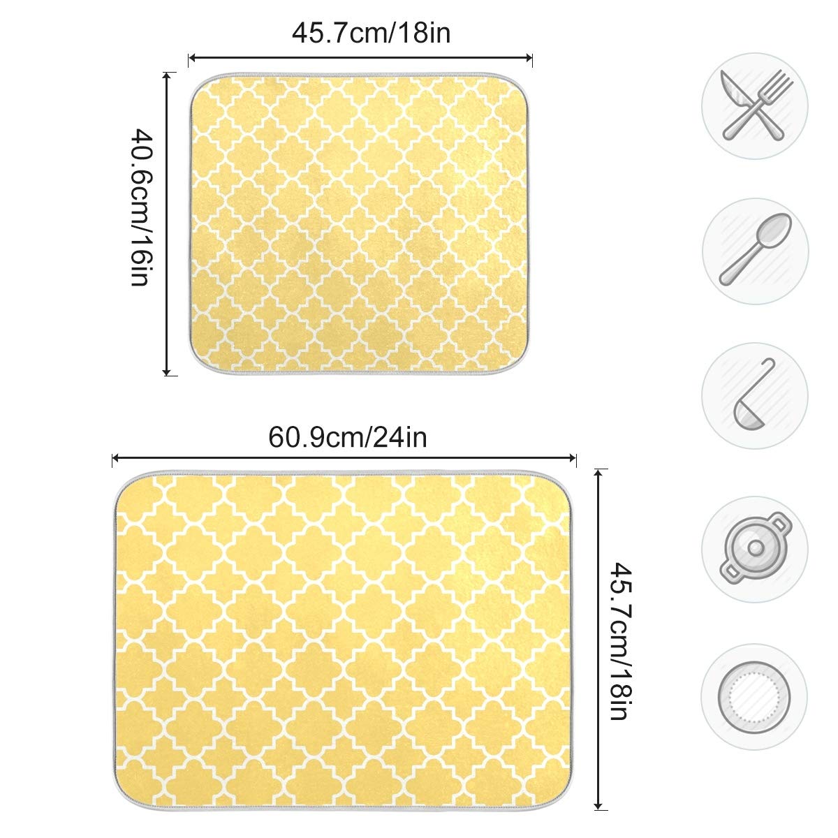 SUABO Yellow Geometric Lattice Dish Drying Mat for Kitchen, 18x24 Inch Microfiber Mat Absorbent Reversible