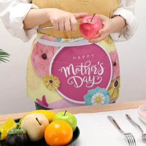 ZGVDVZ Happy Mother's Day with Flower Apron With 3 Pockets For Aldult Kitchen Chef Aprons For Cooking Baking Gardening