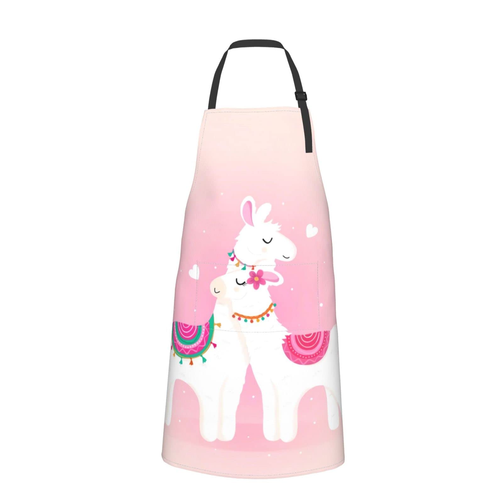 XBAKETOP Alpaca Apron With Pockets For Women Waterproof apron for Kitchen Cooking BBQ Cute Apron Love You llama Adjustable Unisex Outdoor Pink Apron 28x33 Inches…