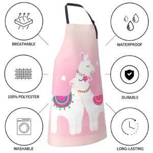 XBAKETOP Alpaca Apron With Pockets For Women Waterproof apron for Kitchen Cooking BBQ Cute Apron Love You llama Adjustable Unisex Outdoor Pink Apron 28x33 Inches…