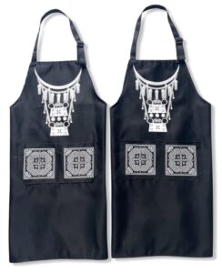 set of 2 - hmong inspired aprons: double pockets, adjustable neck strap, extra-long waist strap, unisex design - great gift for men and women