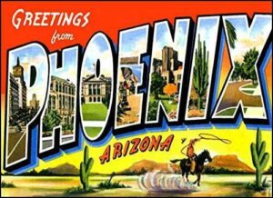 magnet 3x5 inch vintage greetings from phoenix sticker (old postcard art logo az) magnetic vinyl bumper sticker sticks to any metal fridge, car, signs