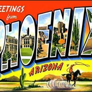 MAGNET 3x5 inch Vintage Greetings from Phoenix Sticker (Old Postcard Art Logo az) Magnetic vinyl bumper sticker sticks to any metal fridge, car, signs