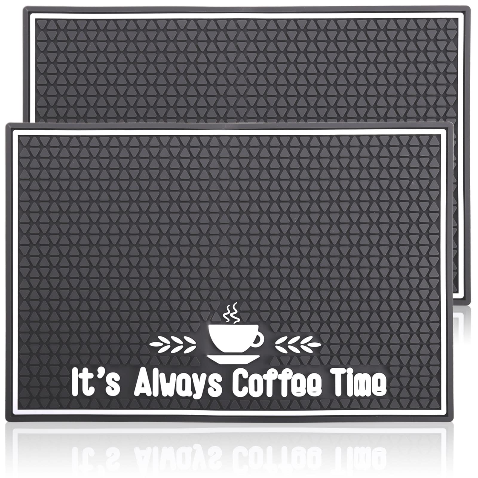 Hacaroa 2 Pack PVC Bar Mat 18" x 12", Non-Slip Coffee Mat Accessories Bar Service Spill Mat, Rectangular Dish Drying Mat for Kitchen Counter, Coffee Station, Restaurant, Gray