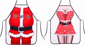 funny aprons waterproof christmas santa claus apron novelty kitchen creative cooking apron grilling baking party gag gift bikini girl aprons for men and women (santa+lady)