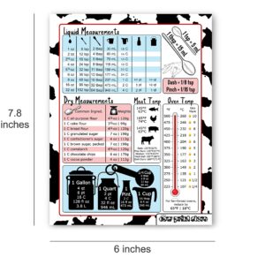 Cow Print Kitchen Conversion Chart Magnet - Imperial & Metric to Standard Conversion Chart Magnet - Cooking Measurements for Food - Measuring Weight, Liquid, Temperature - Recipe Baking Cookbook