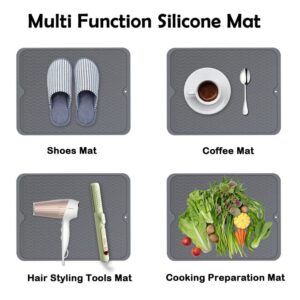 Silicone Drying Mat for Kitchen Counter,Non-slip,Heat Resistant ,Easy to Clean,Foldable,Suitable for Lining Kitchen Counter or Sinks, Refrigerators or Drawers, Gray 12" x 16"