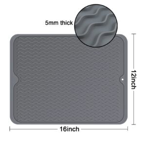 Silicone Drying Mat for Kitchen Counter,Non-slip,Heat Resistant ,Easy to Clean,Foldable,Suitable for Lining Kitchen Counter or Sinks, Refrigerators or Drawers, Gray 12" x 16"