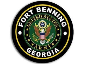 magnet 4x4 inch round fort benning army base sticker (logo insignia emblem ga) magnetic vinyl bumper sticker sticks to any metal fridge, car, signs