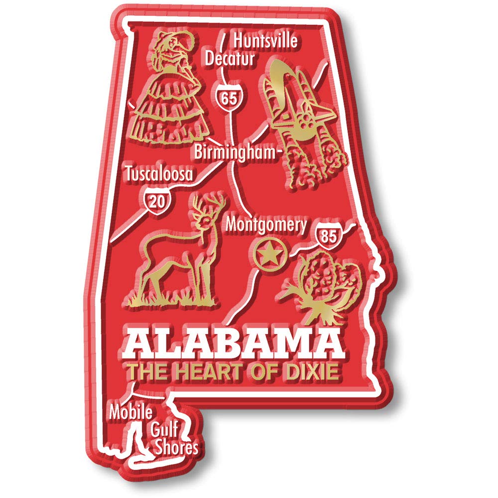 Alabama Giant State Magnet by Classic Magnets, 2.5" x 3.8", Collectible Souvenirs Made in The USA