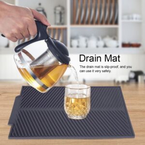 Silicone Drain Mat, Rectangle Multi Purpose Trivet Mat, Drying Dishes Pad Heat Resistant Slip Proof Tray Draining Board Mat for Dishes Kitchen Sink Counter Top Fridge Drawer Liner (Grey)