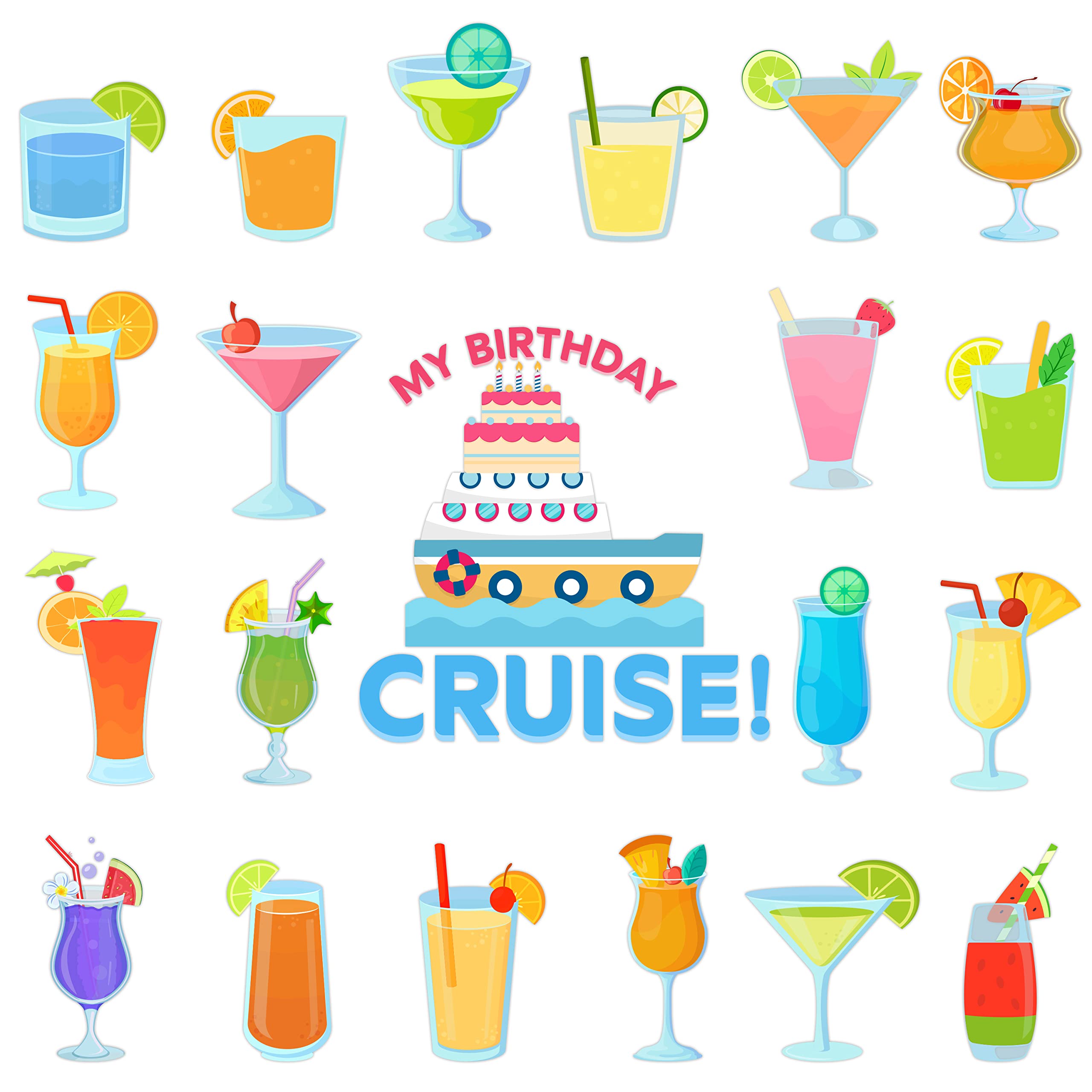 AsodSway 21Pcs Summer Drink Cruise Door Decorations My Birthday Tropical Magnetic Creative Cruise Magnets Door Carnival Ship Car Refrigerator Laptop Accessories Hawaiian Lemon Cocktail Birthday Decor