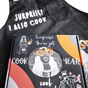 Cute Black Kitchen Bib Apron For Women and Men - With 2 Pockets and Graphic - For Chefs and Home Cooking - Adjustable Strap - Water Resistant - Multi-sized - Gift Box (Cooking Ninja (Men)