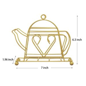 Gold Napkin Holder For Kitchen Dining Table, Standing Upright Metal Paper Napkin Holders, Creative Teapot Design Tissue Dispenser Home Farmhouse Tabletop Decoration