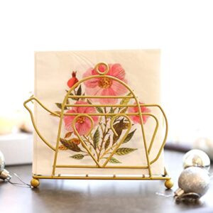 Gold Napkin Holder For Kitchen Dining Table, Standing Upright Metal Paper Napkin Holders, Creative Teapot Design Tissue Dispenser Home Farmhouse Tabletop Decoration