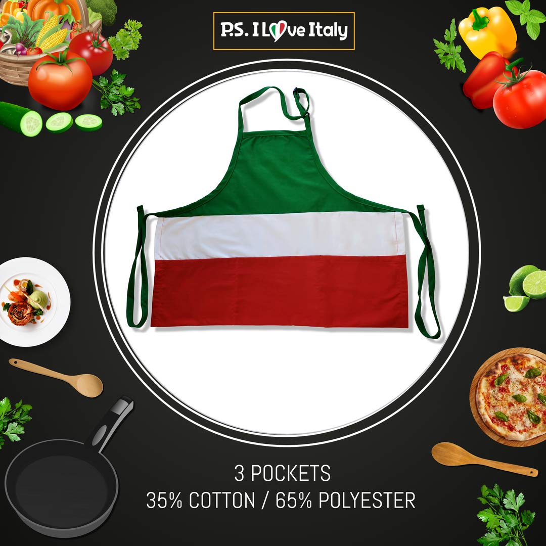 Italy Flag 3 Pocket Italian Apron - Italian Themed Cool and Cute Bib Aprons for Men and Women Multi-color