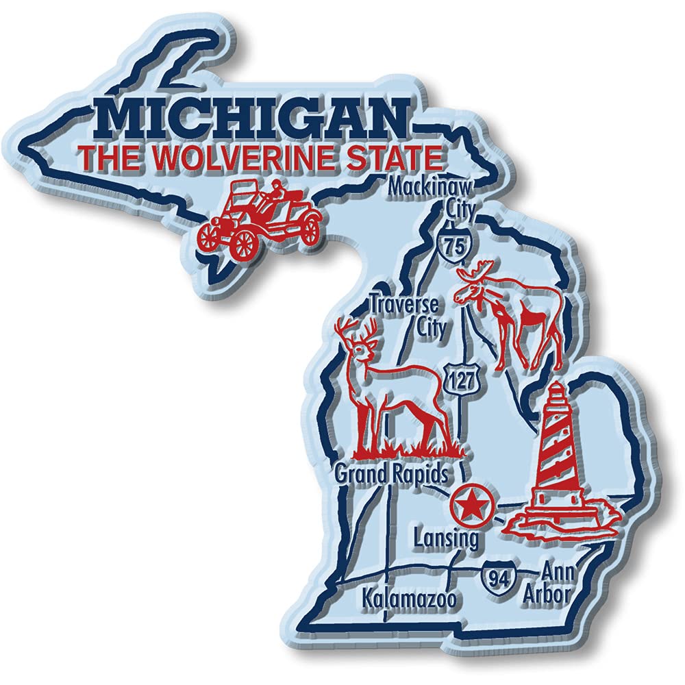 Michigan Giant State Magnet by Classic Magnets, 4.1" x 4", Collectible Souvenirs Made in The USA