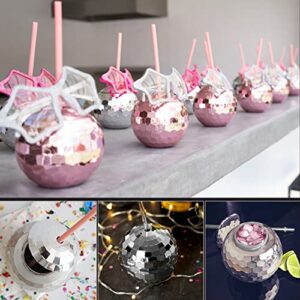 ANTQUE 1 PCS Disco Ball Cup with Straws, Tumbler Reusable Disco Flash Ball Cups for Party, Cocktail Ball Cups Spherical with Lid and Straw Wine Cups for Nightclub Bar Party Decor(Silver)