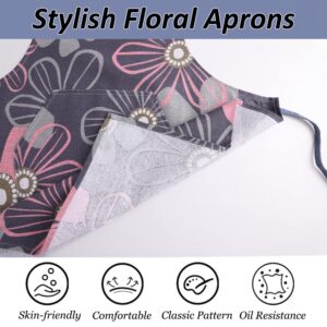 2PCS Floral Aprons for Women with Pockets, BOCTTCBO Adjustable Cute Cooking Aprons for Kitchen Baking Gardening Cleaning (floral)