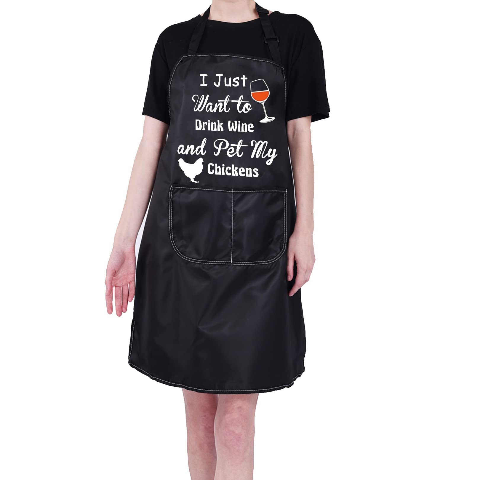 PXTIDY Chicken Aprons Chicken Lover Gifts I Just Want to Drink Wine and Pet My Chickens Farmhouse Backyard Kitchen Apron