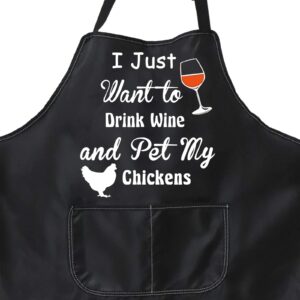 PXTIDY Chicken Aprons Chicken Lover Gifts I Just Want to Drink Wine and Pet My Chickens Farmhouse Backyard Kitchen Apron