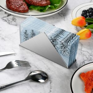 Stainless Steel Napkin Holder,Minimalistic Metal Napkin Dispenser,Cocktail Napkin Organizer,Triangle Shape, Silver,2 Piece