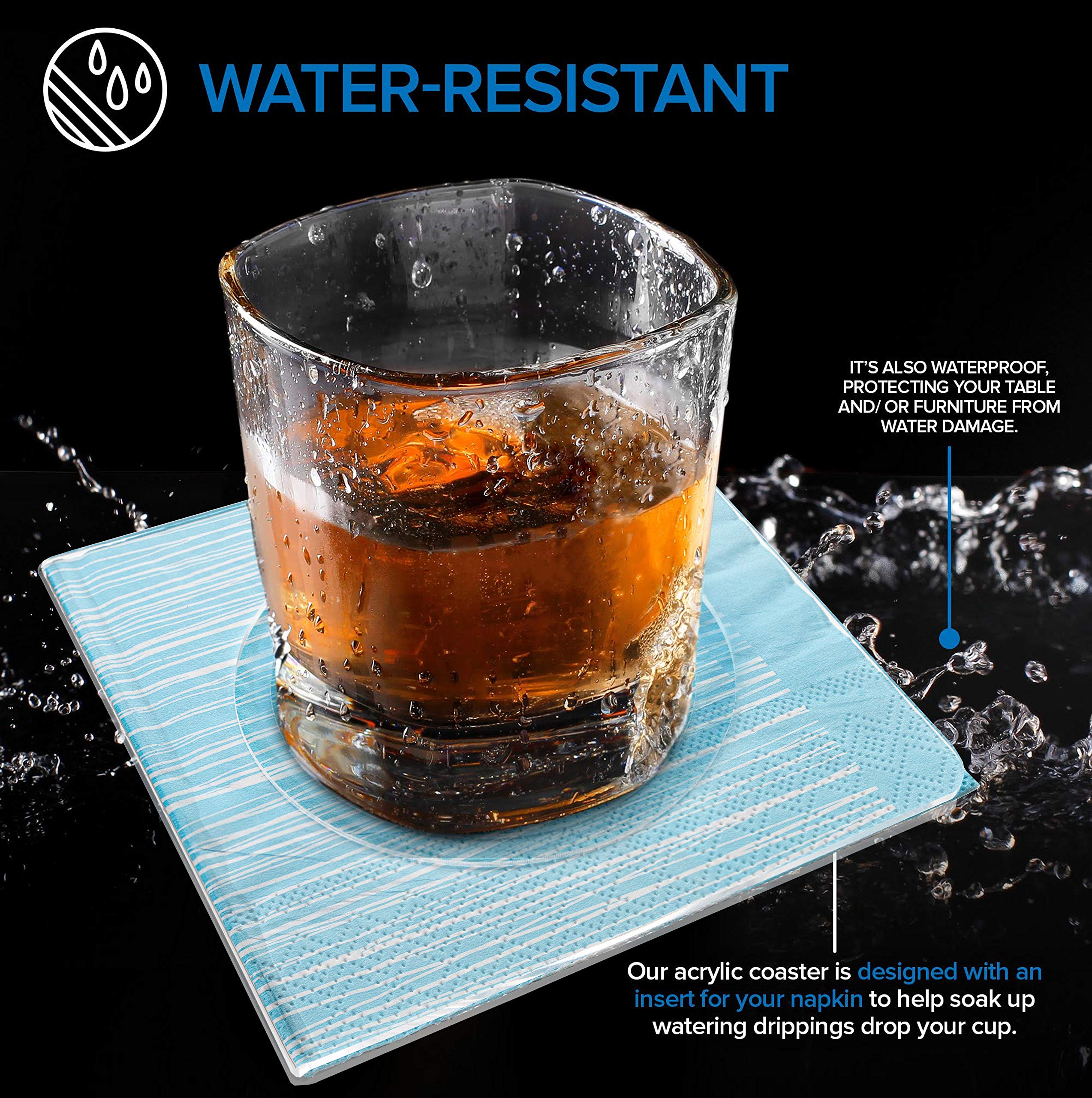 Modern Innovations Acrylic Napkin Holder (4 Count) - Crystal Clear Coasters with an Insert for Cocktail Napkins - Shatterproof and Water Resistant Coaster for Drinks